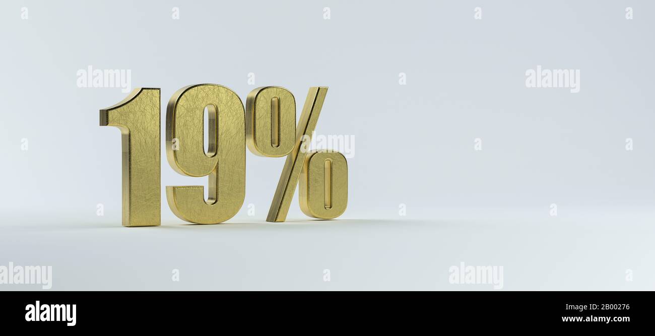 brass text "19%" on white background - 3D rendered illustration Stock ...