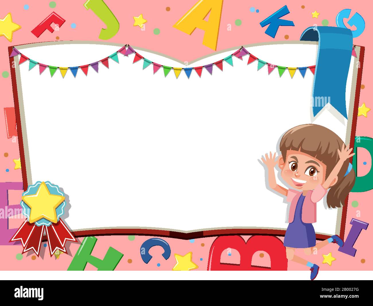 Banner template with happy girl and alphabets design in background ...
