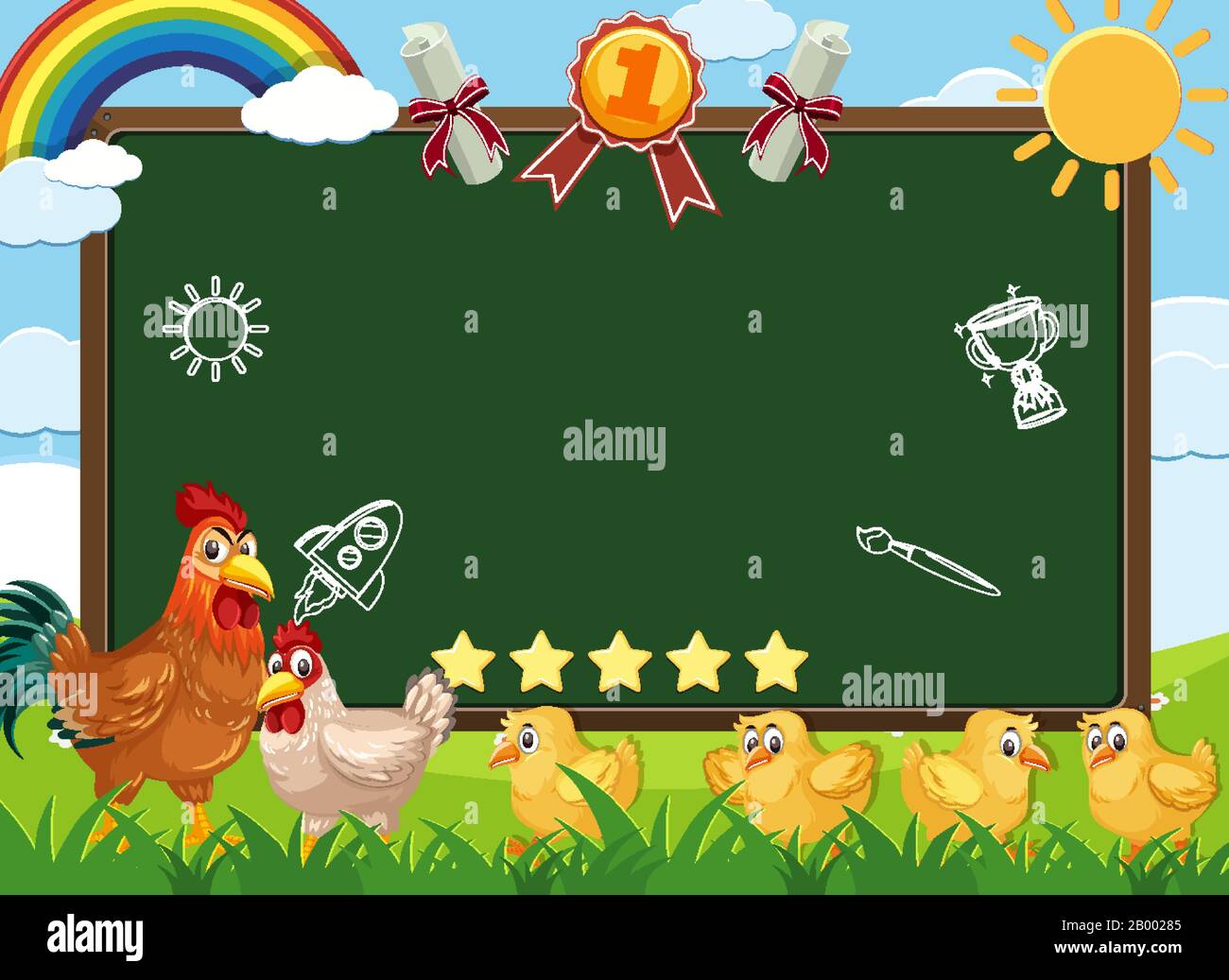 Banner template with chickens walking in the farm illustration Stock ...