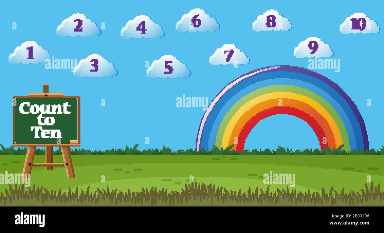 Counting number one to ten with numbers in the sky illustration Stock ...