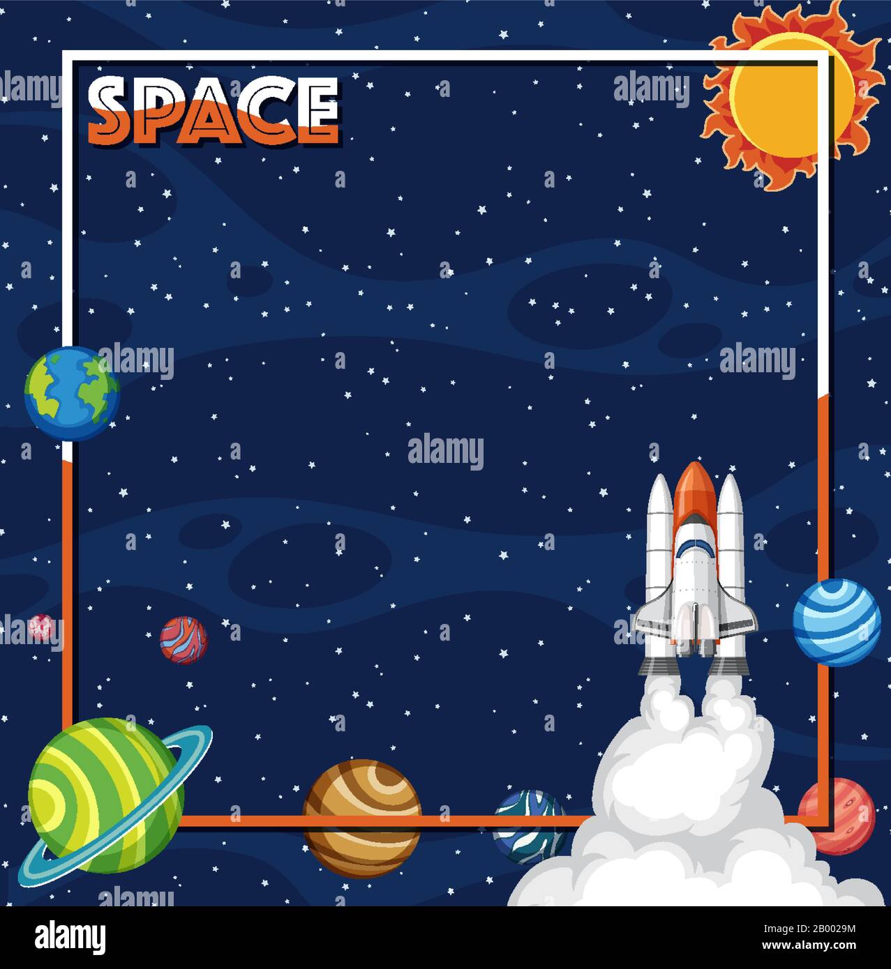 Background theme of space with spaceship and solar system illustration ...