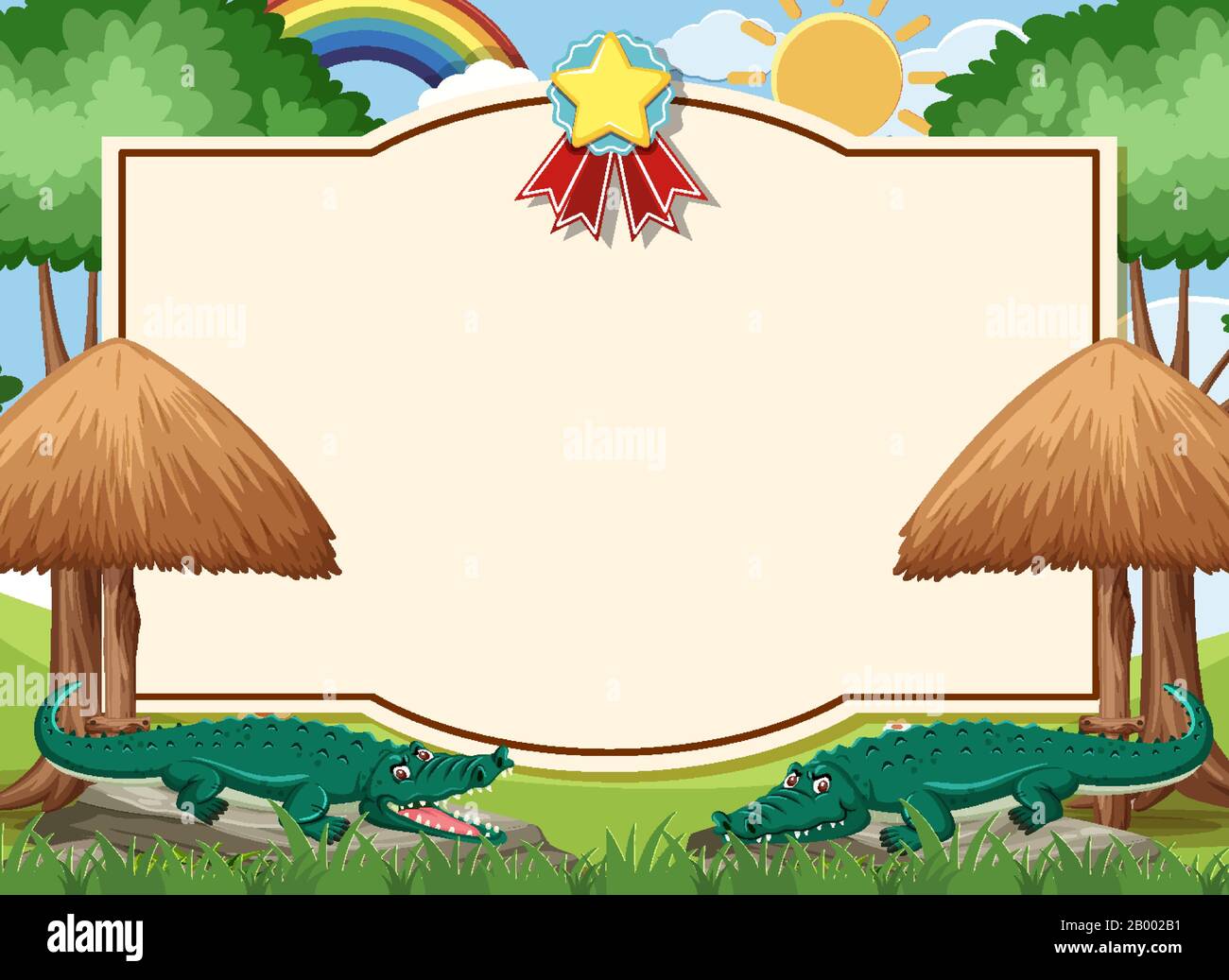 Banner template with crocodiles in the open zoo background illustration ...