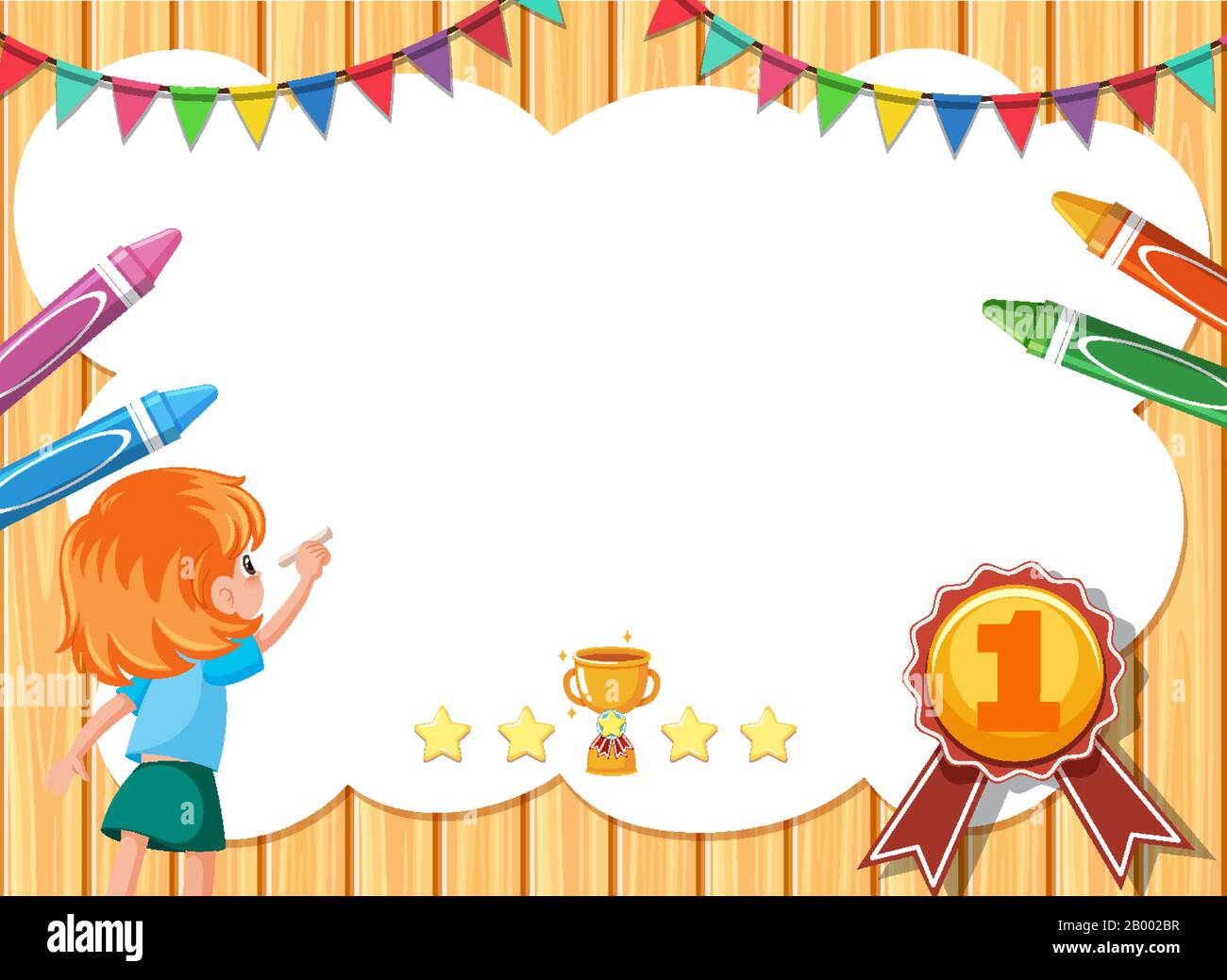 Banner template with girl writing on whiteboard illustration Stock ...