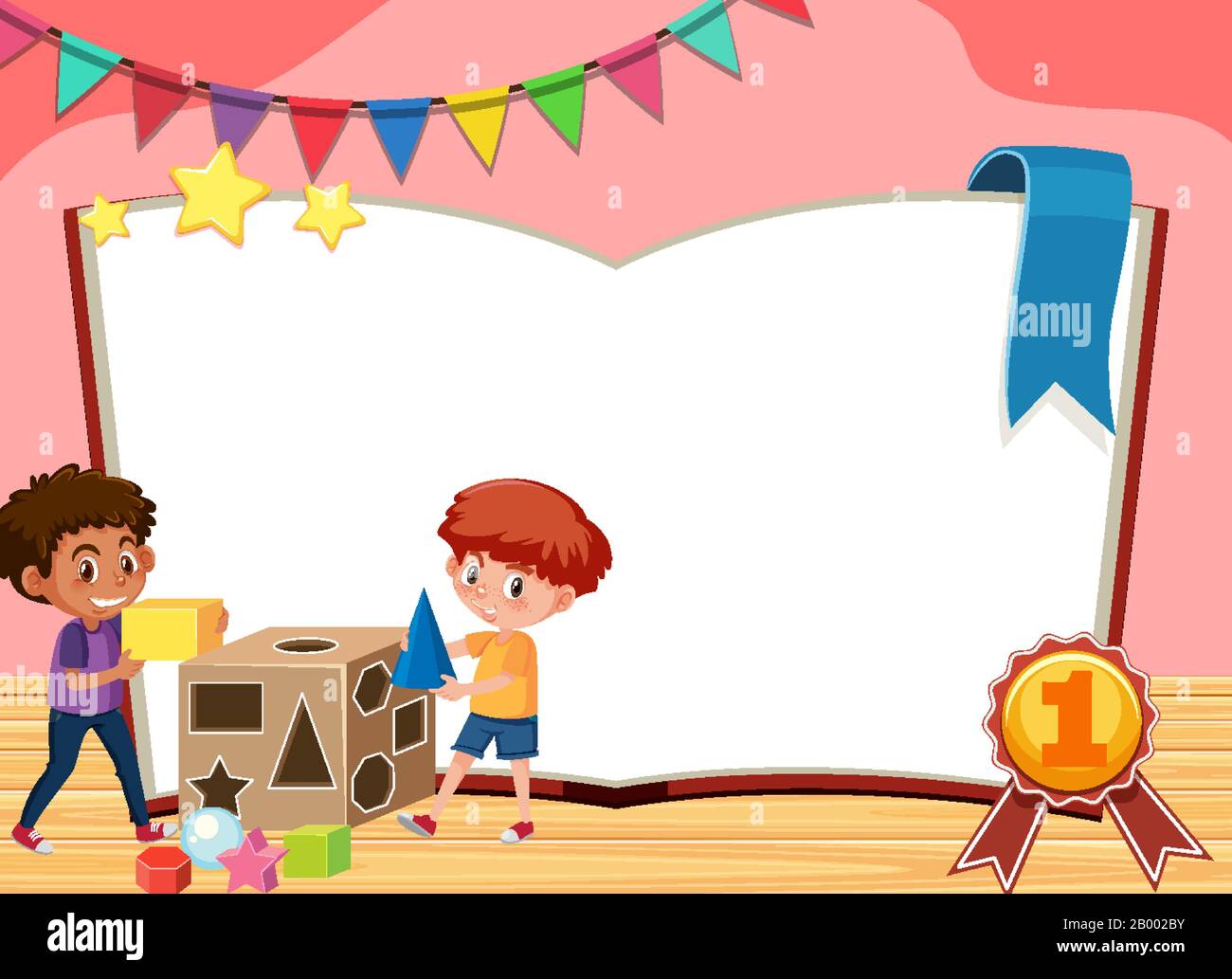 Banner template with two boys playing blocks in the room illustration ...