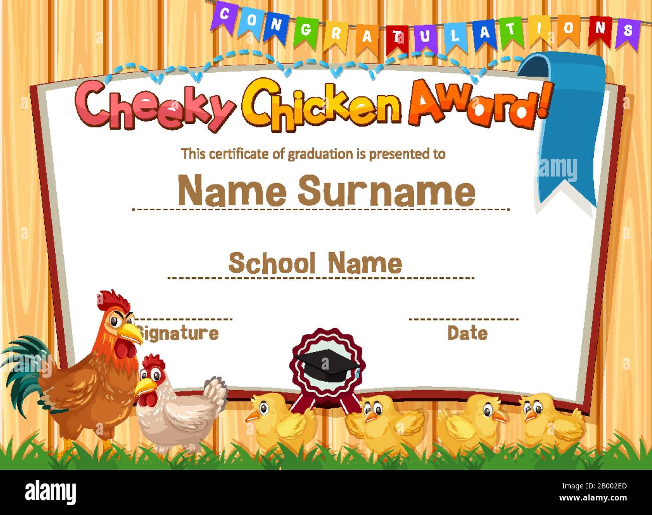 Certificate template for cheeky chicken award with chickens in ...