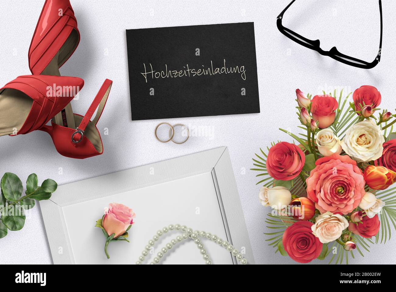 wedding decoration with rings and envelope with German message for ...