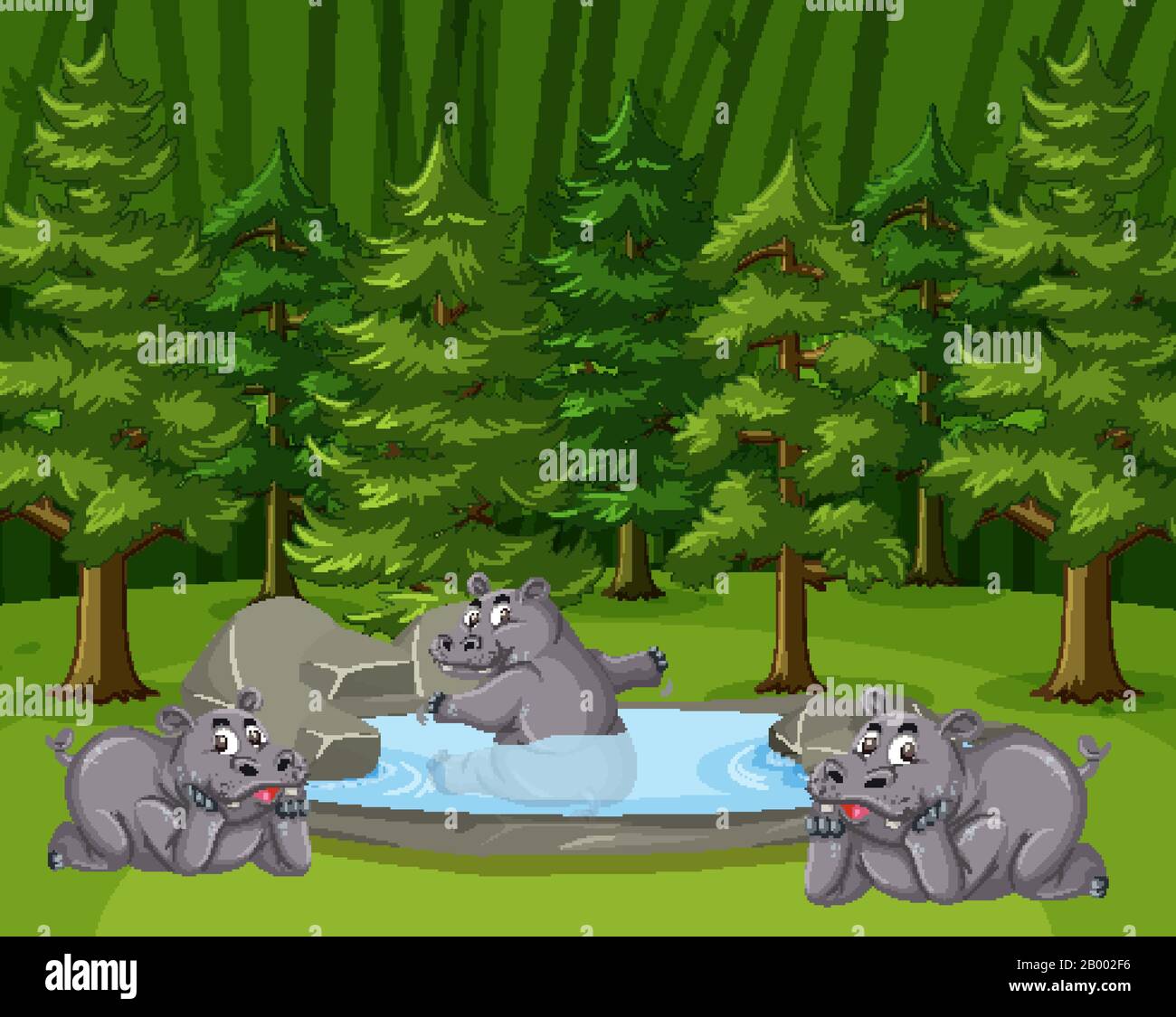Scene with three hippos relaxing in the pond illustration Stock Vector ...