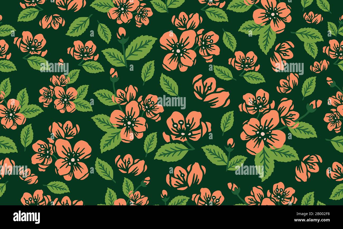 Elegant wallpaper for spring, with leaf and flower pattern background ...