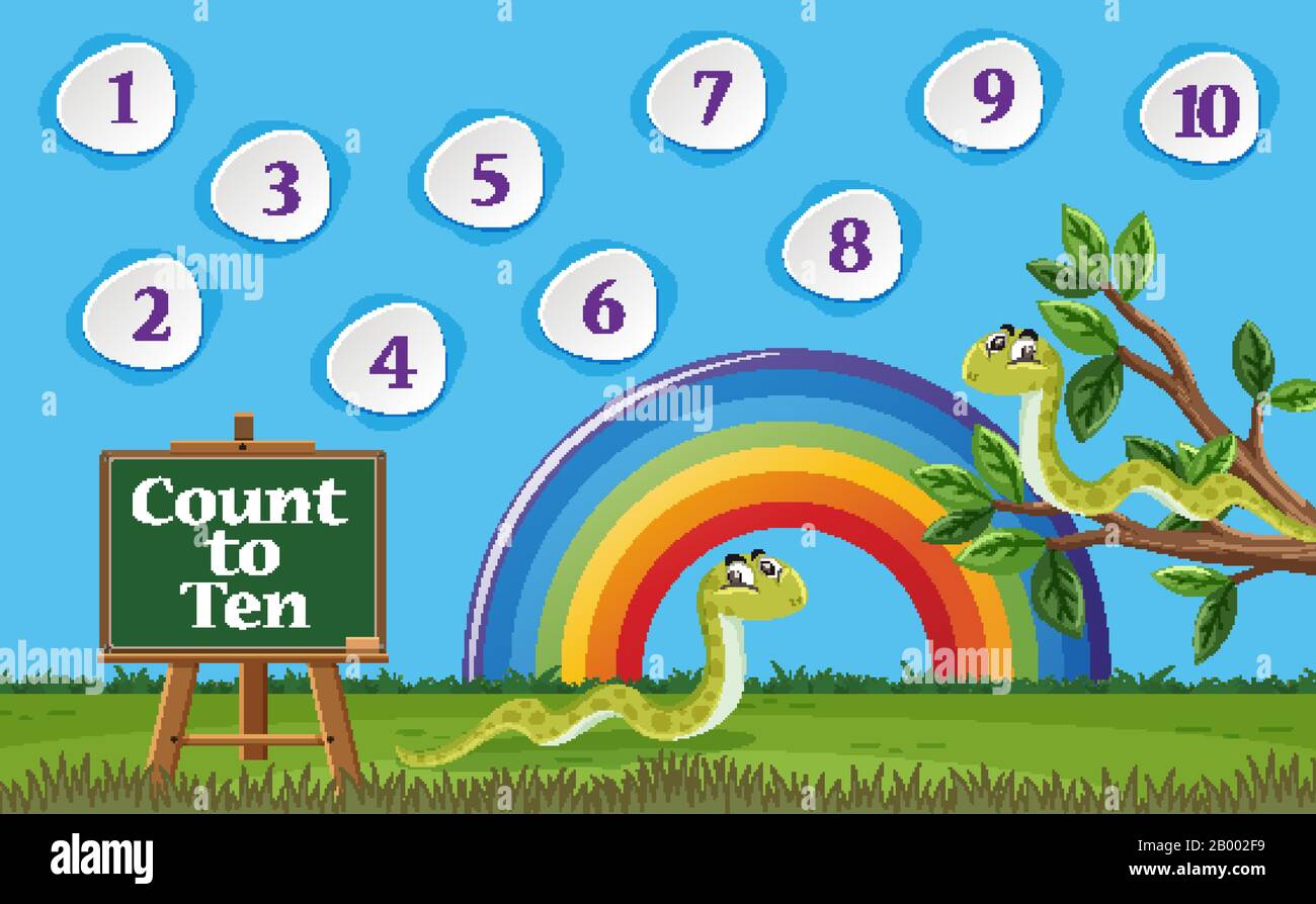 Number one to ten with blue sky and colorful rainbow background ...
