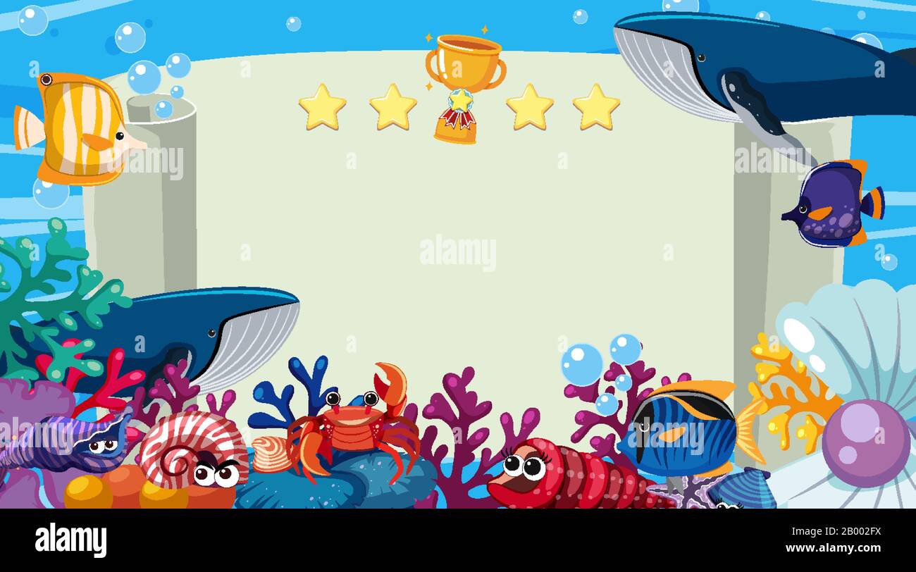 Banner template with sea creatures swimming in the ocean illustration ...