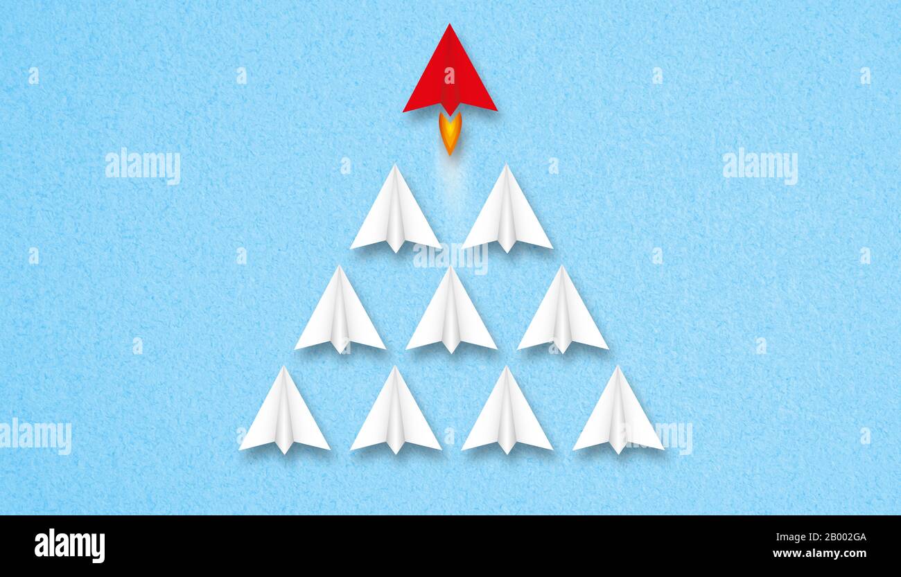 little airplanes and a red one symbolizing leadership on paper ...