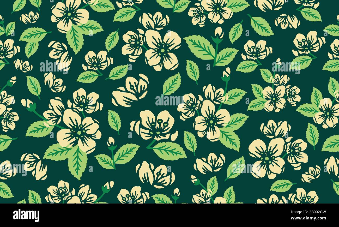 Elegant wallpaper for spring, with leaf and flower pattern background ...