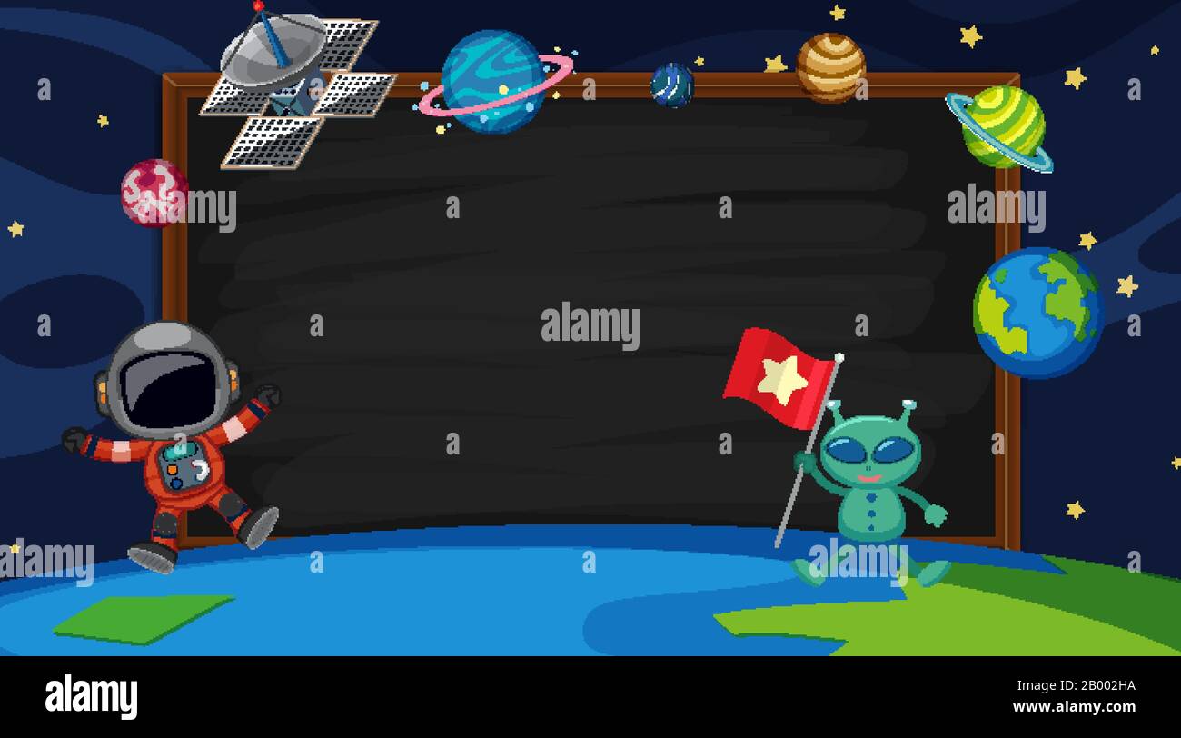 Border template with alien and astronaut in background illustration ...