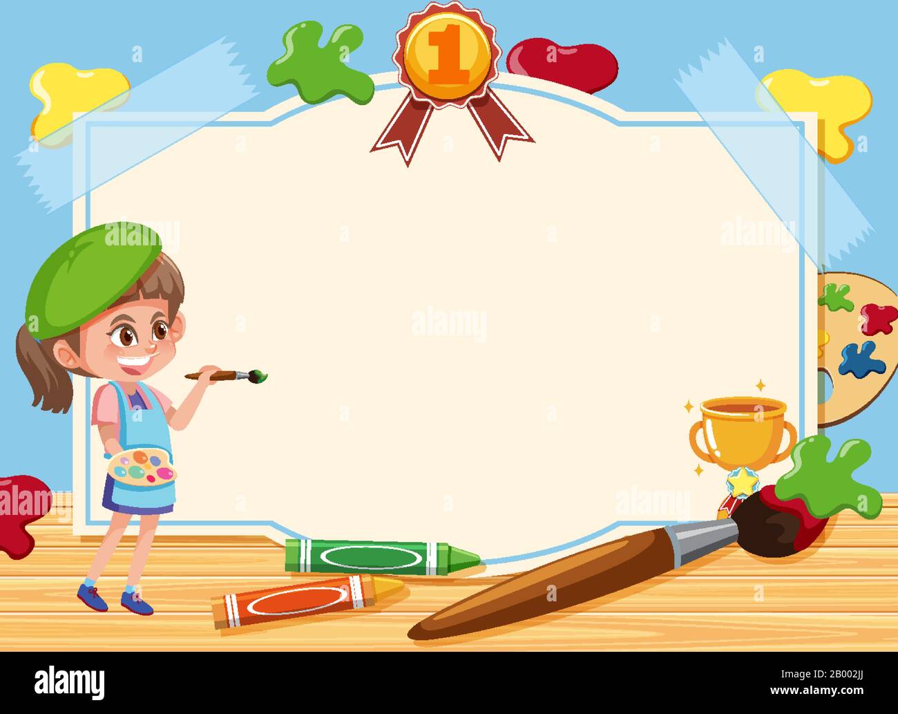 Banner template with girl drawing picture on the board background ...