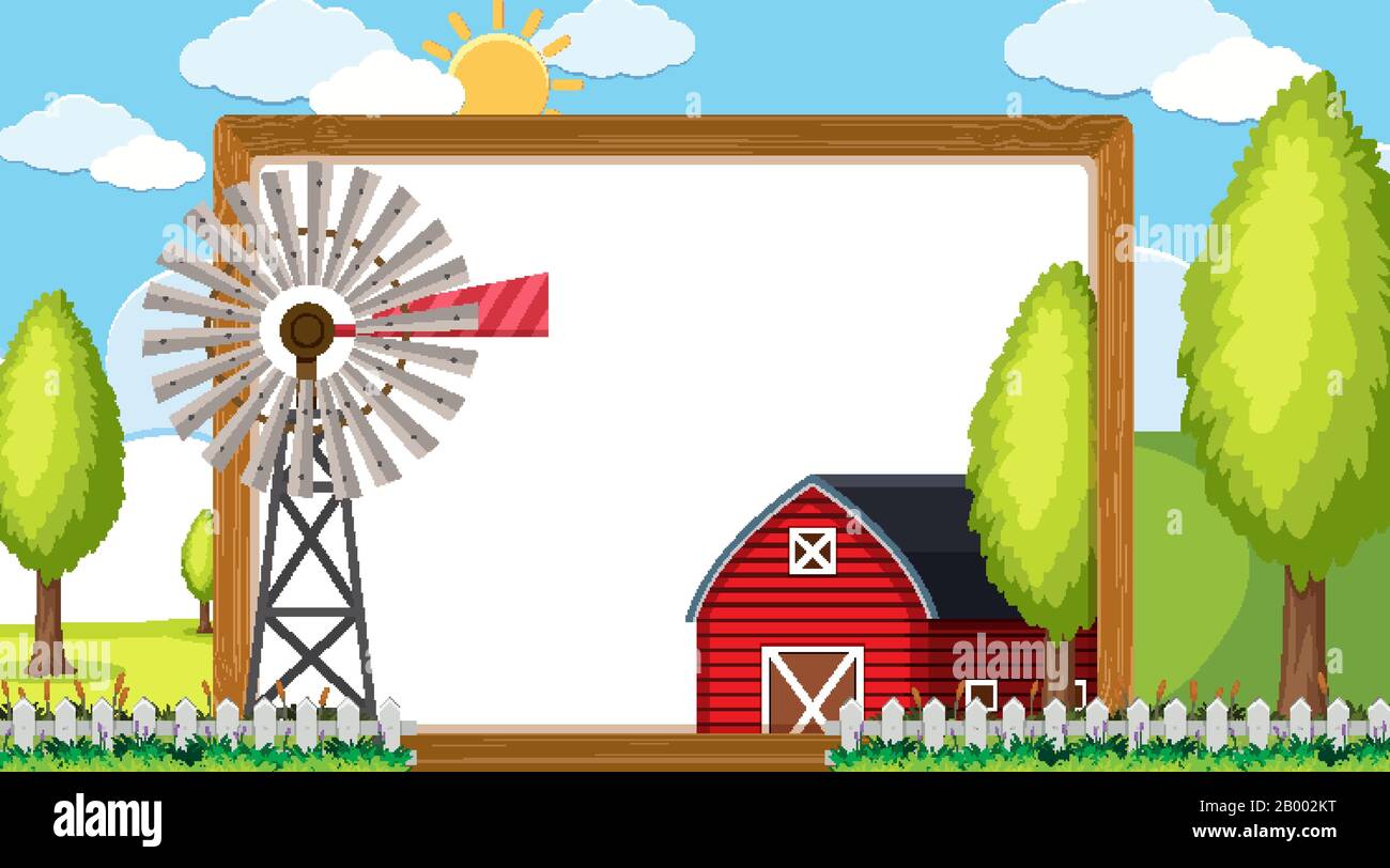 Border template with red barn and windmill illustration Stock Vector ...