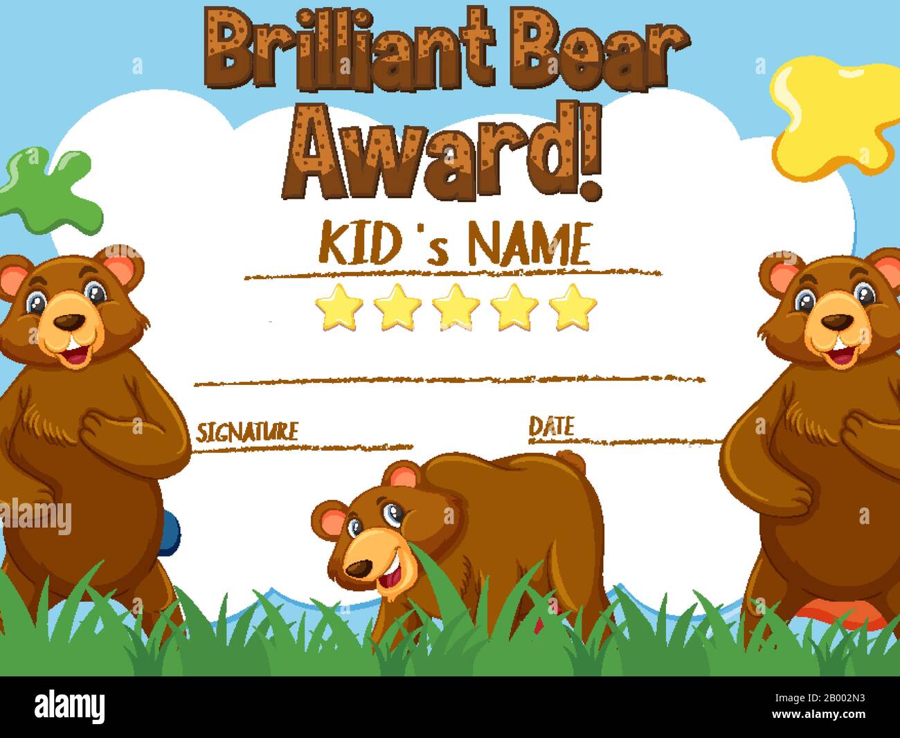 Certificate template for brillant bear award illustration Stock Vector ...