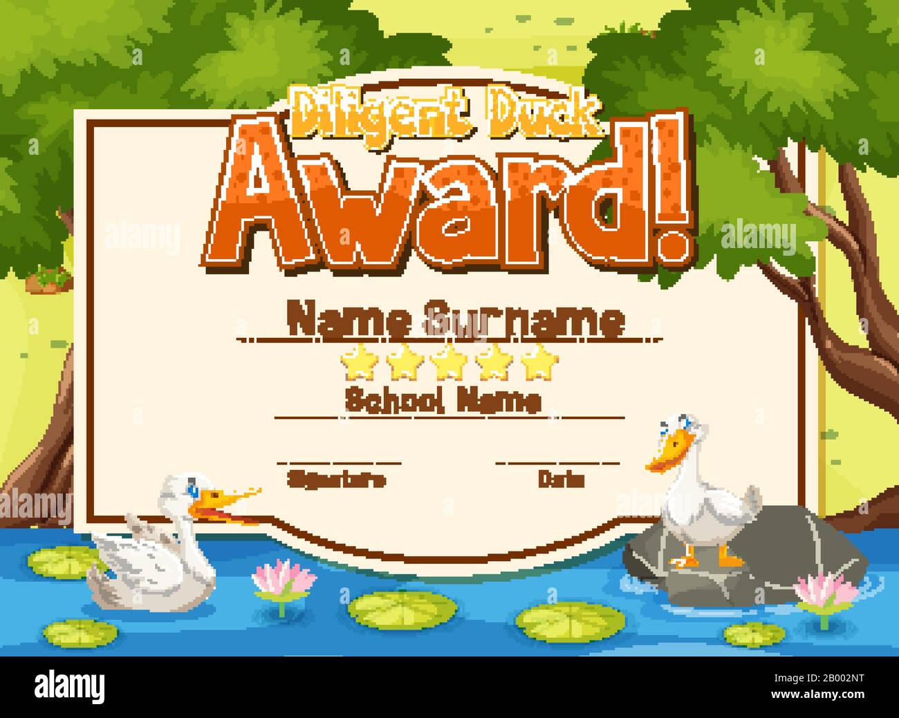 Certificate template for diligent award with ducks in the pond ...