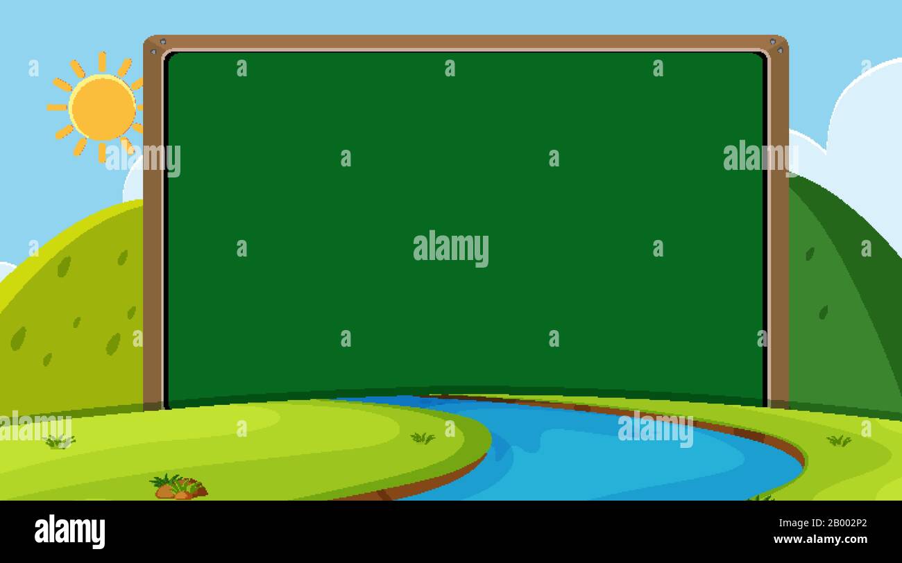 Border template with river and mountains background illustration Stock ...