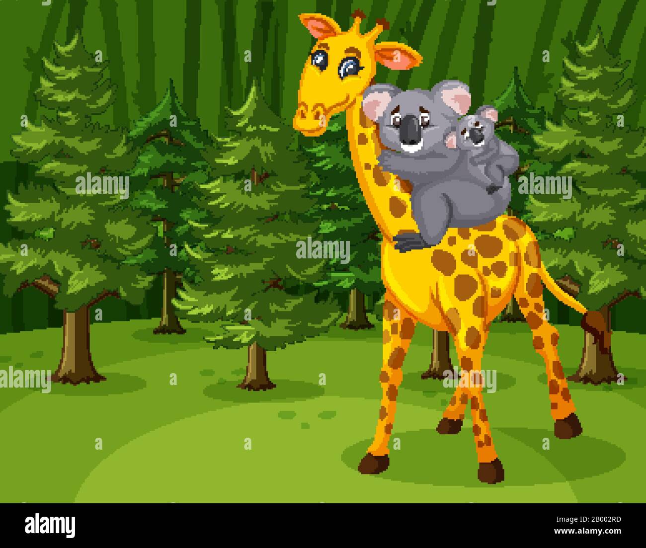 Scene with giraffe and koala in the forest illustration Stock Vector ...
