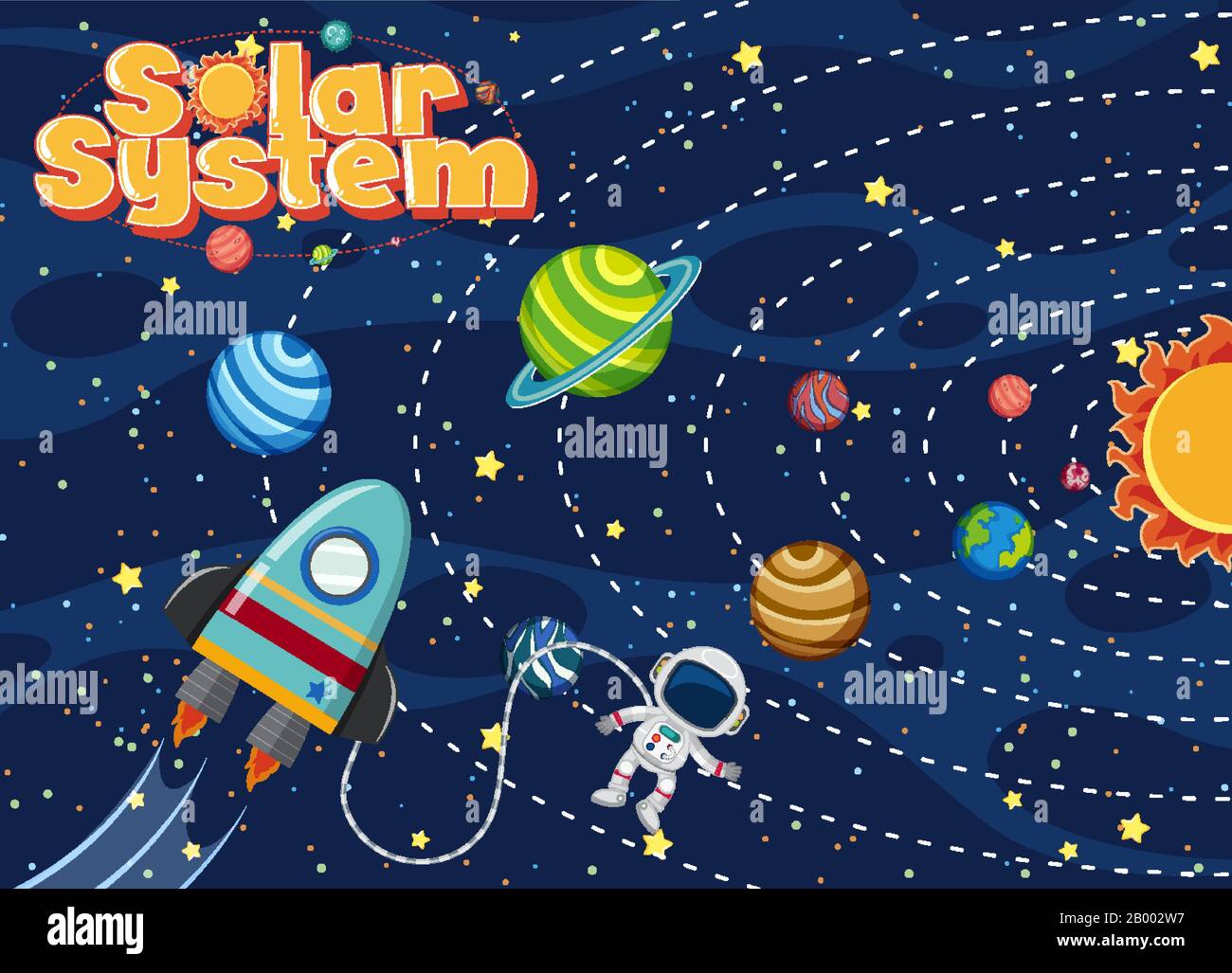 Background theme of space with spaceship and astronaut flying in space ...