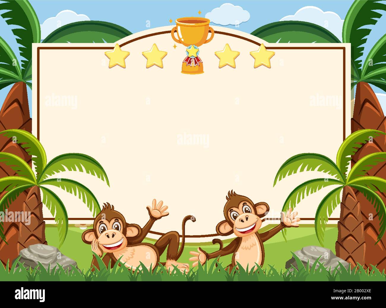 Banner template with two happy monkeys in the park illustration Stock ...