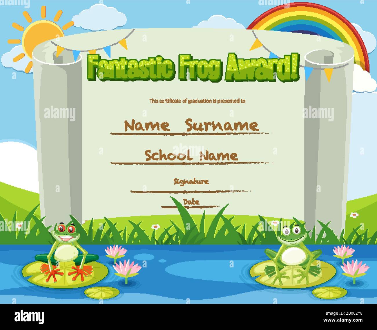 Certificate template for fantastic award with frogs in background ...