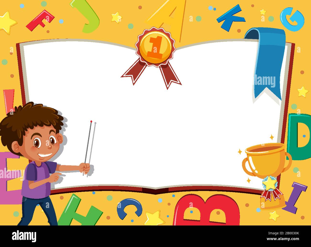 Banner template with happy boy and alphabet design in background ...
