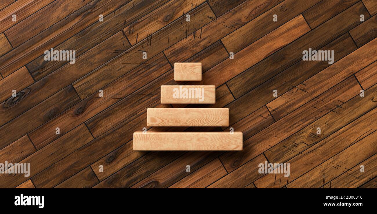 wooden blocks formed as a pyramid on wooden background symbolizing a ...
