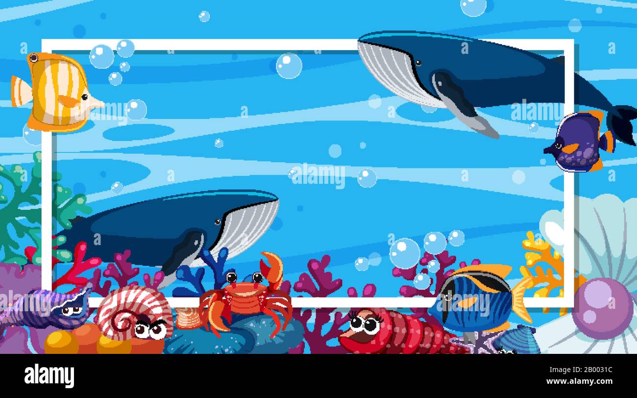 Frame template design with sea creatures under the ocean illustration ...