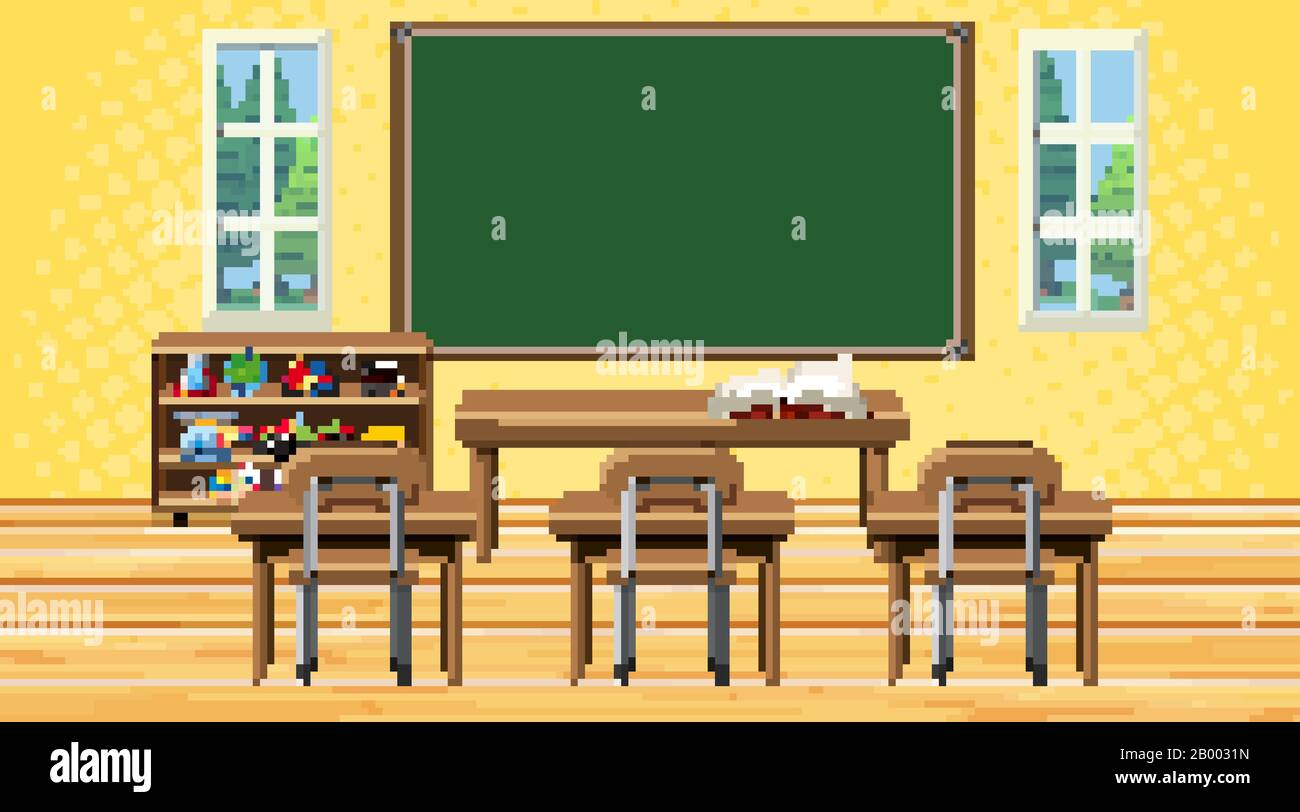 Classroom scene with board and desks illustration Stock Vector Image ...