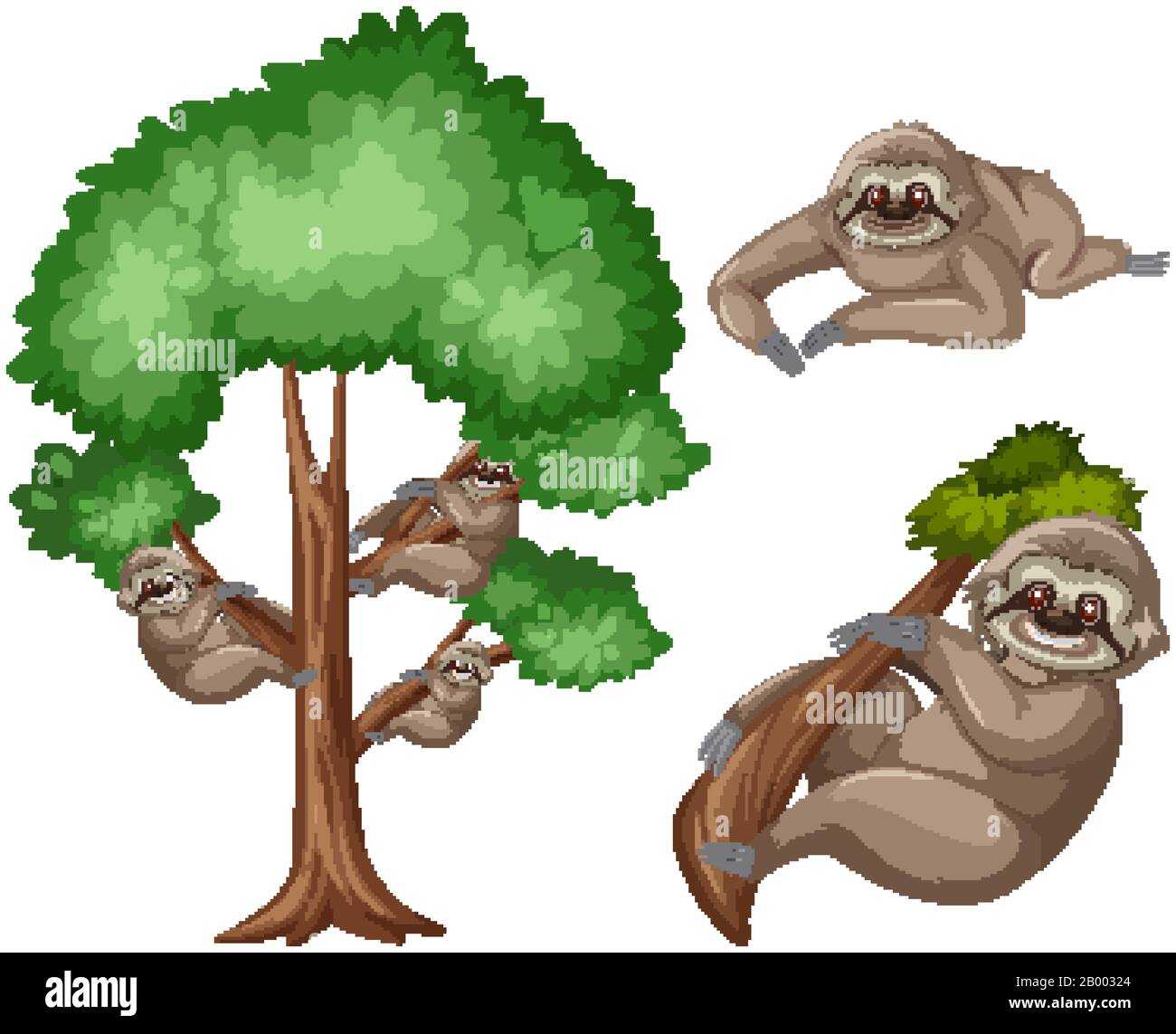 Big tree and cute sloth on white background illustration Stock Vector ...
