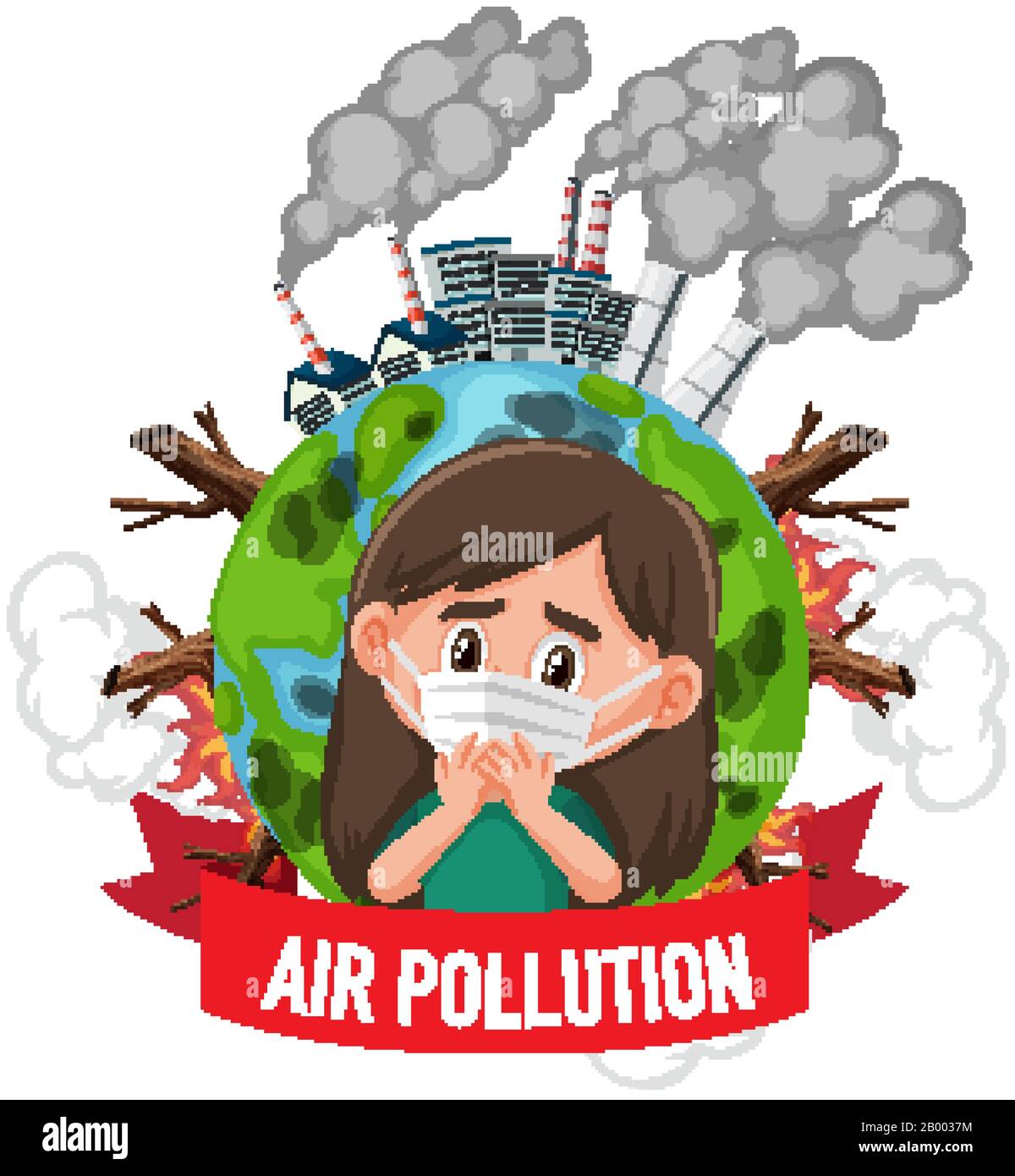 Poster design for stop pollution with girl wearing mask illustration ...
