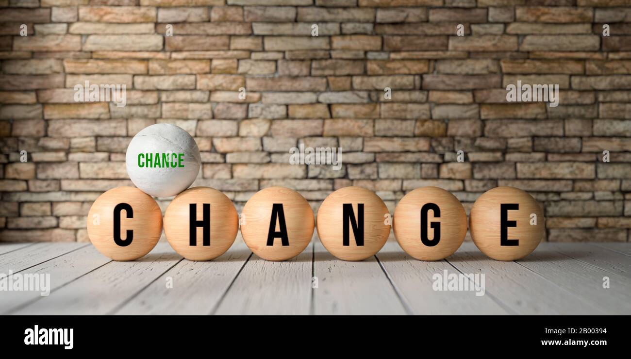 wooden balls with letters showing the words CHANGE and CHANCE in front ...