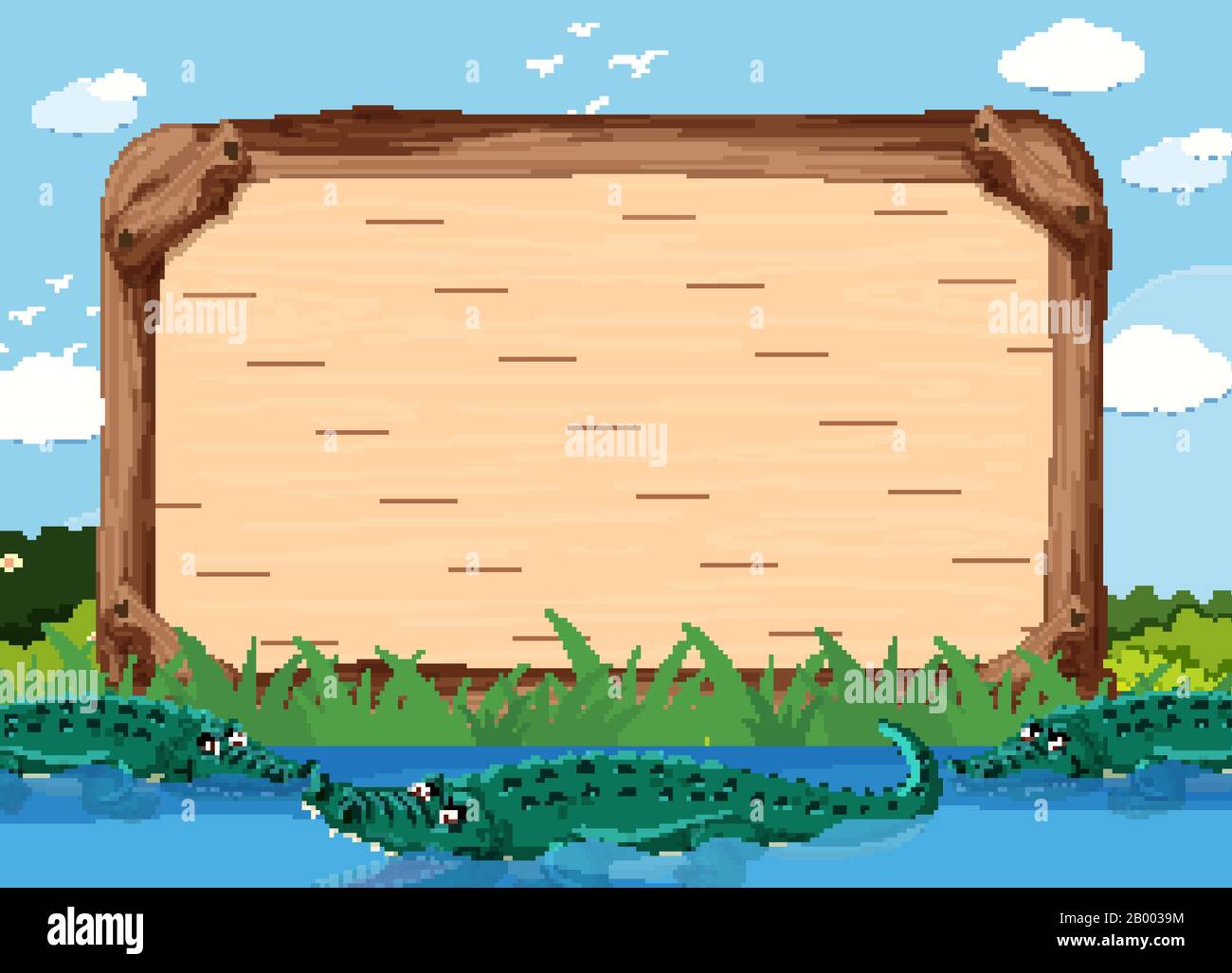 Wooden sign template with crocodiles in the park illustration Stock ...