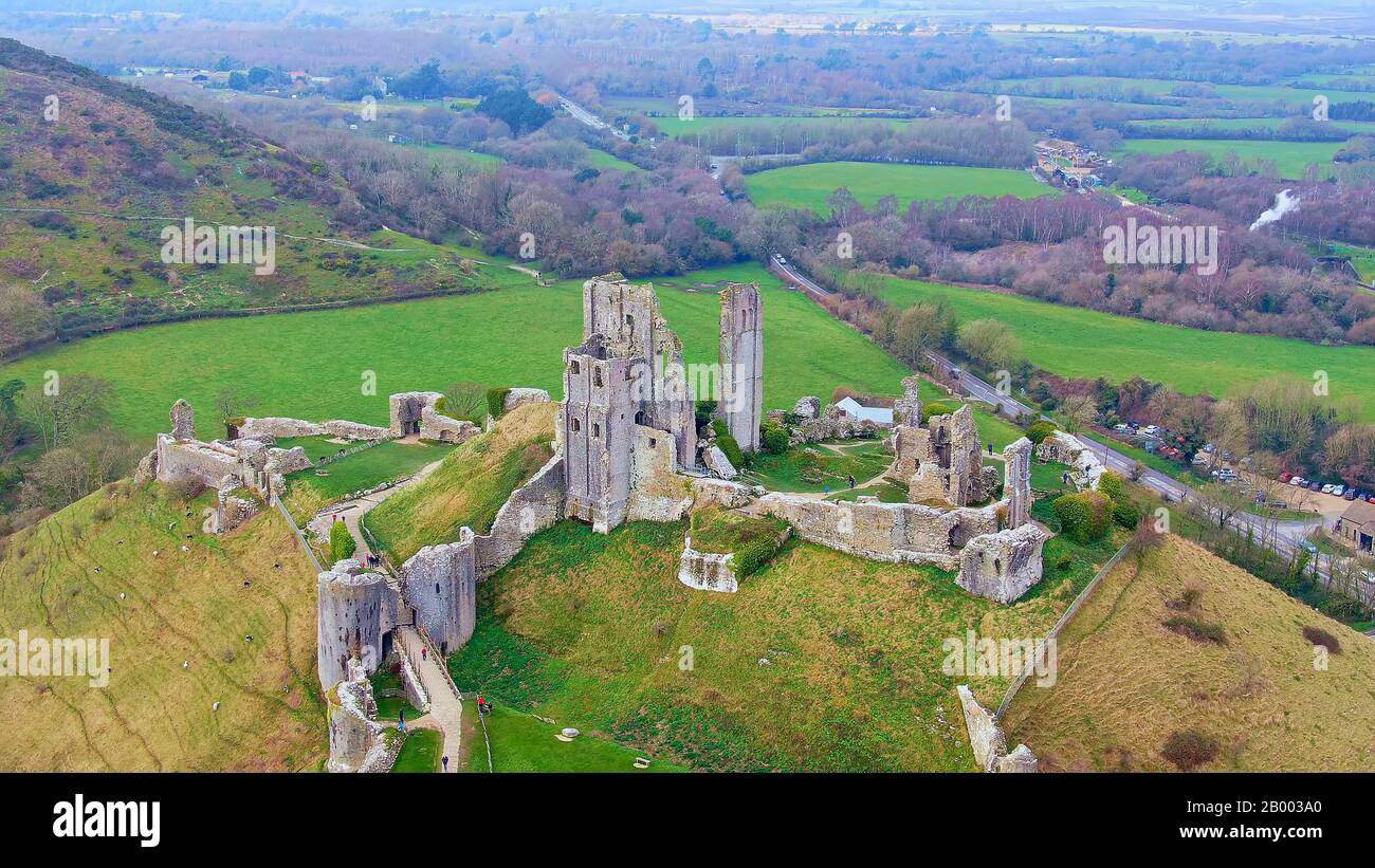 Aerial view corfe castle hi-res stock photography and images - Alamy