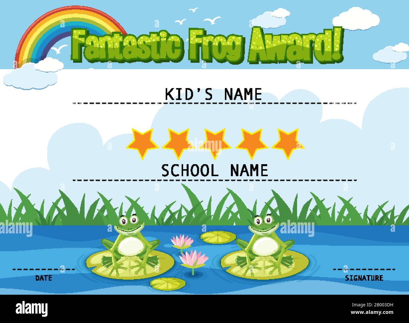 Certificate template for fantastic award with frogs in the pond ...