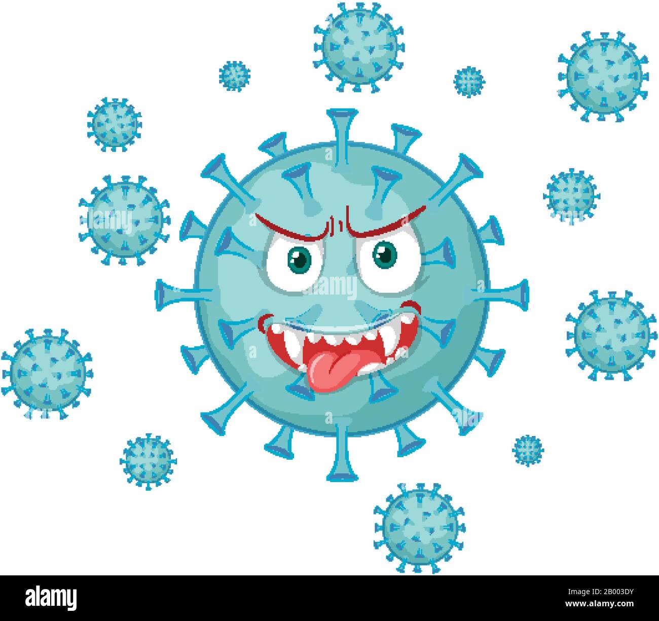 Coronavirus cell with scary face on the big cell illustration Stock ...