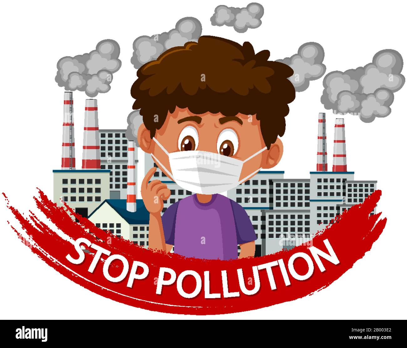 Poster design for stop pollution with boy wearing mask illustration ...