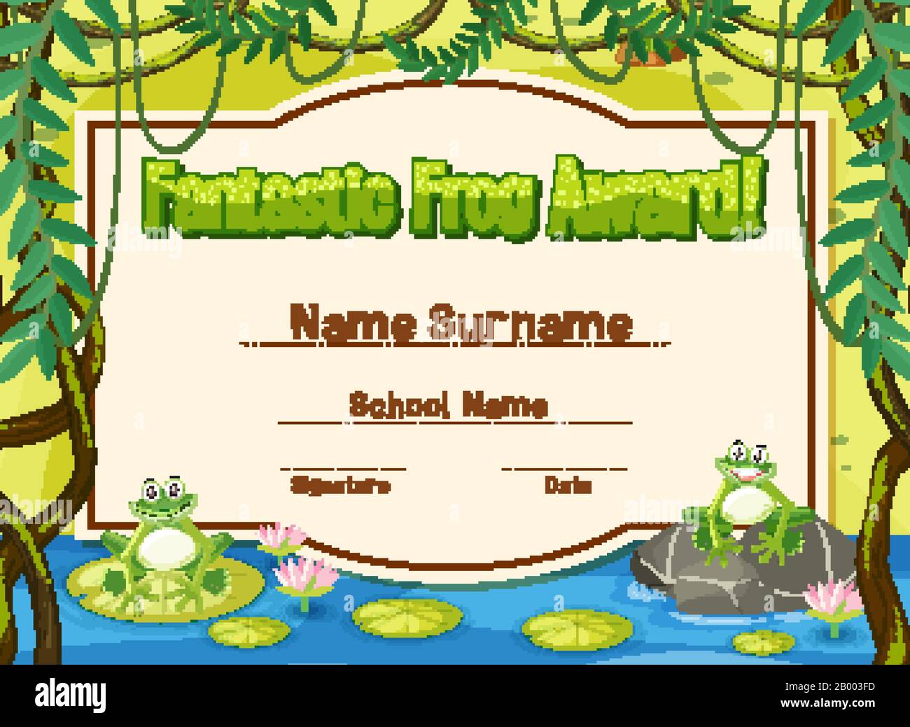 Certificate template for fantastic award with frogs in background ...