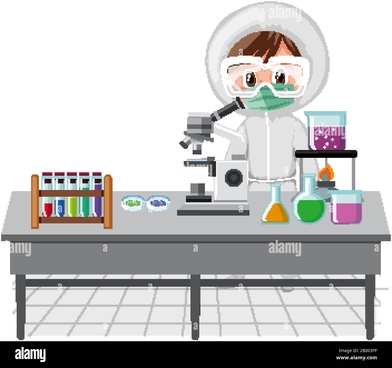 Scene with scientist working in the lab illustration Stock Vector Image ...