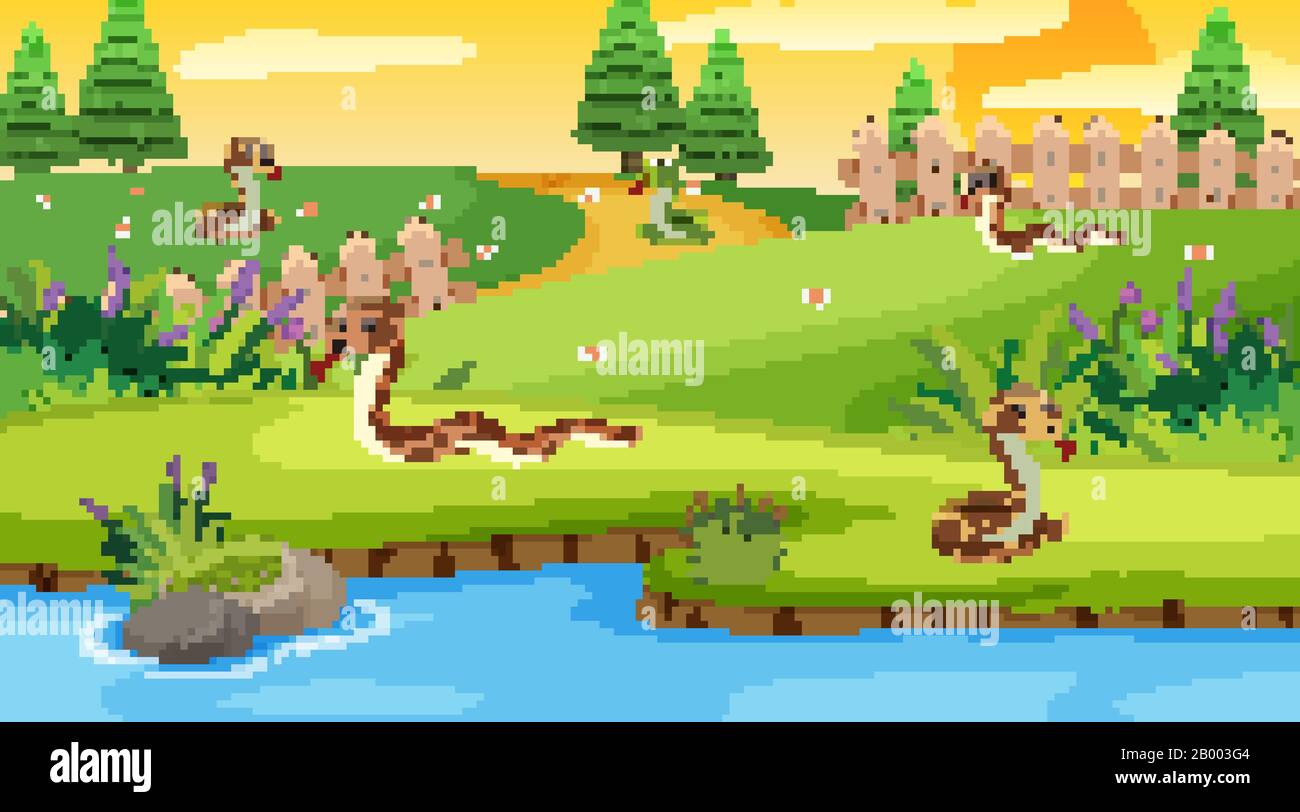 Scene with snakes crawling in the park illustration Stock Vector Image ...