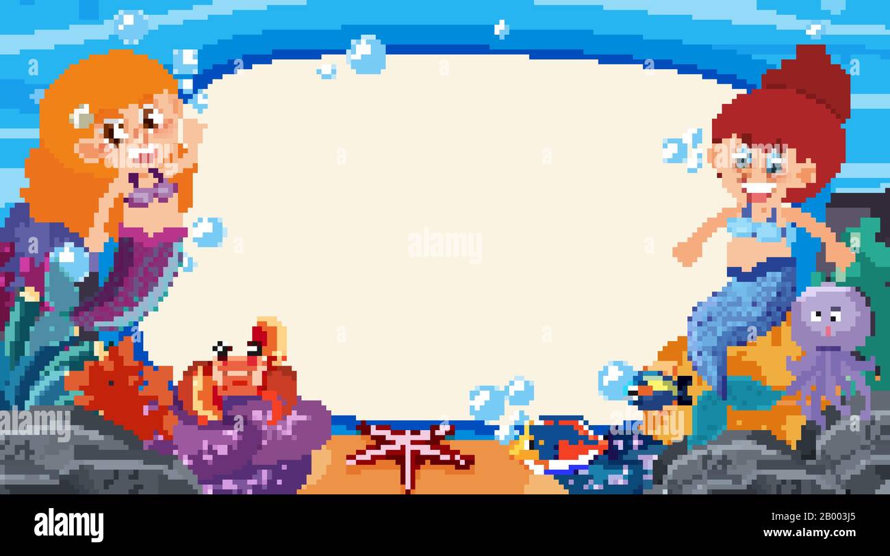 Frame design template with mermaid and fish in background illustration ...
