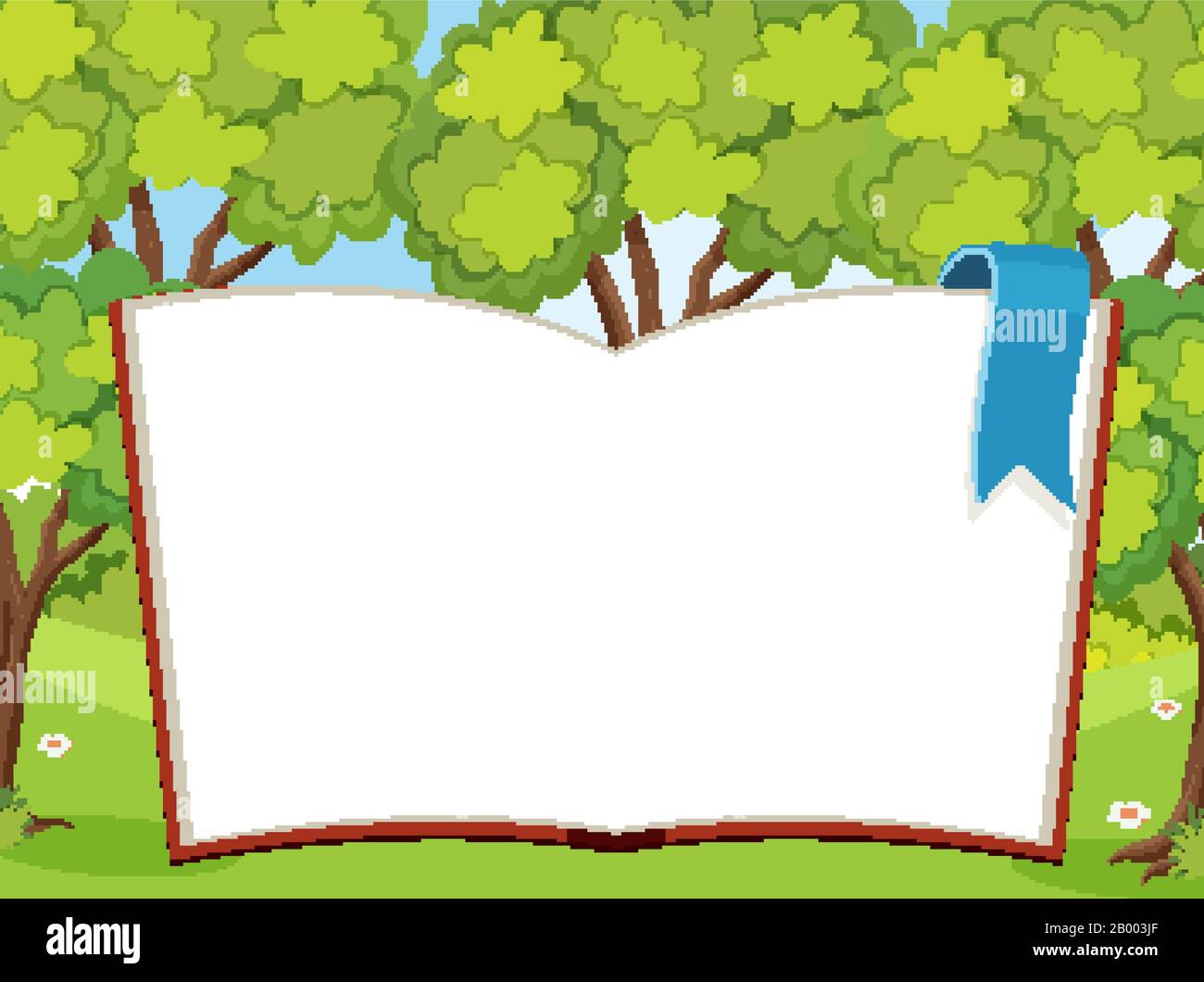 Giant book with blank pages with forest in the background illustration ...