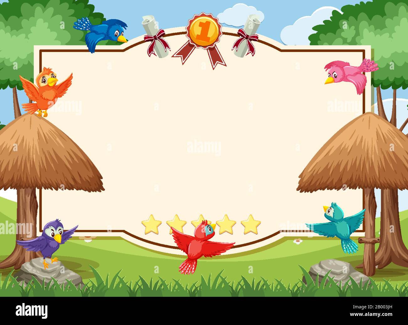 Banner template with birds flying in the park illustration Stock Vector ...