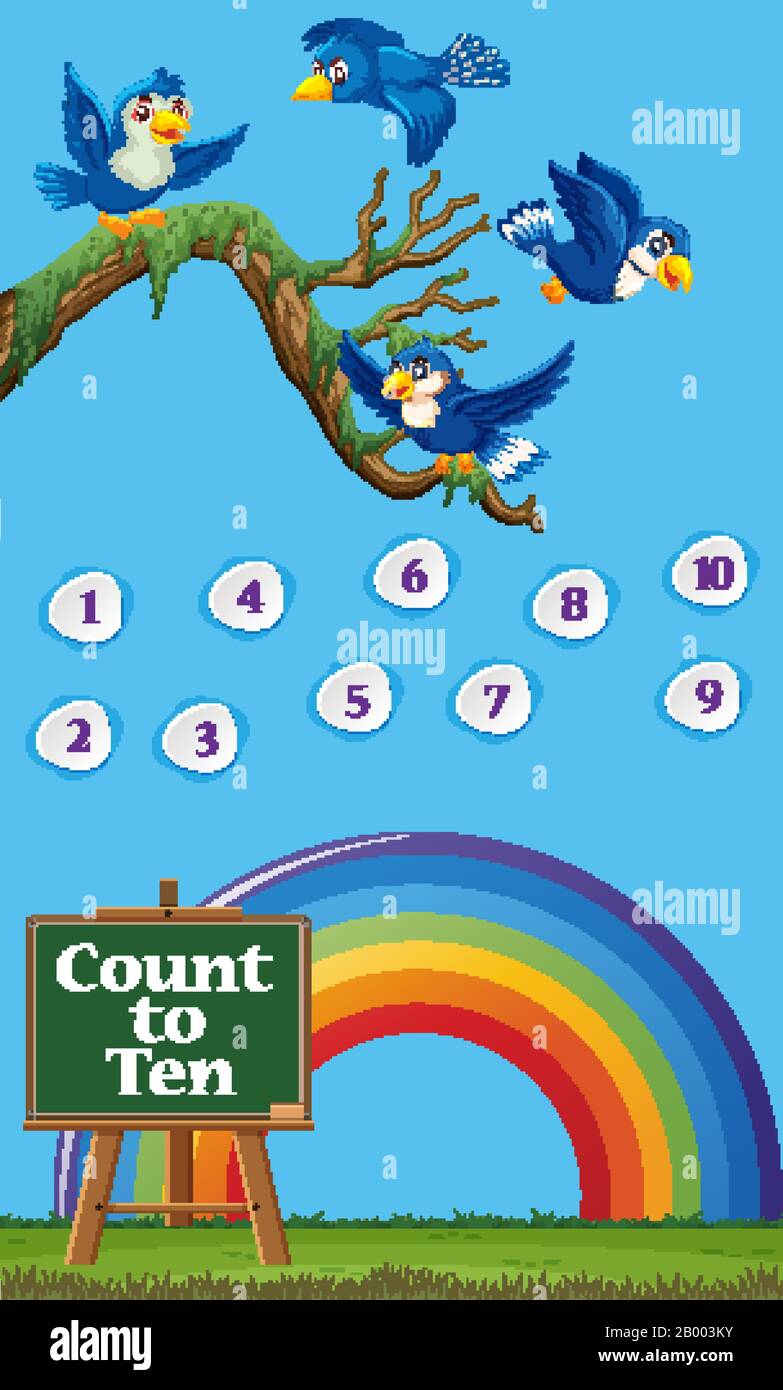 Number one to ten with blue sky and colorful rainbow background ...
