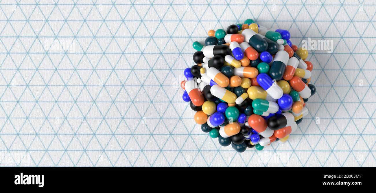 many pills on paper background - 3d rendered illustration Stock Photo ...