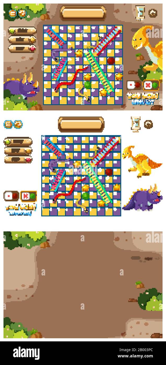 Set of game template with dinosaurs on ground illustration Stock Vector ...