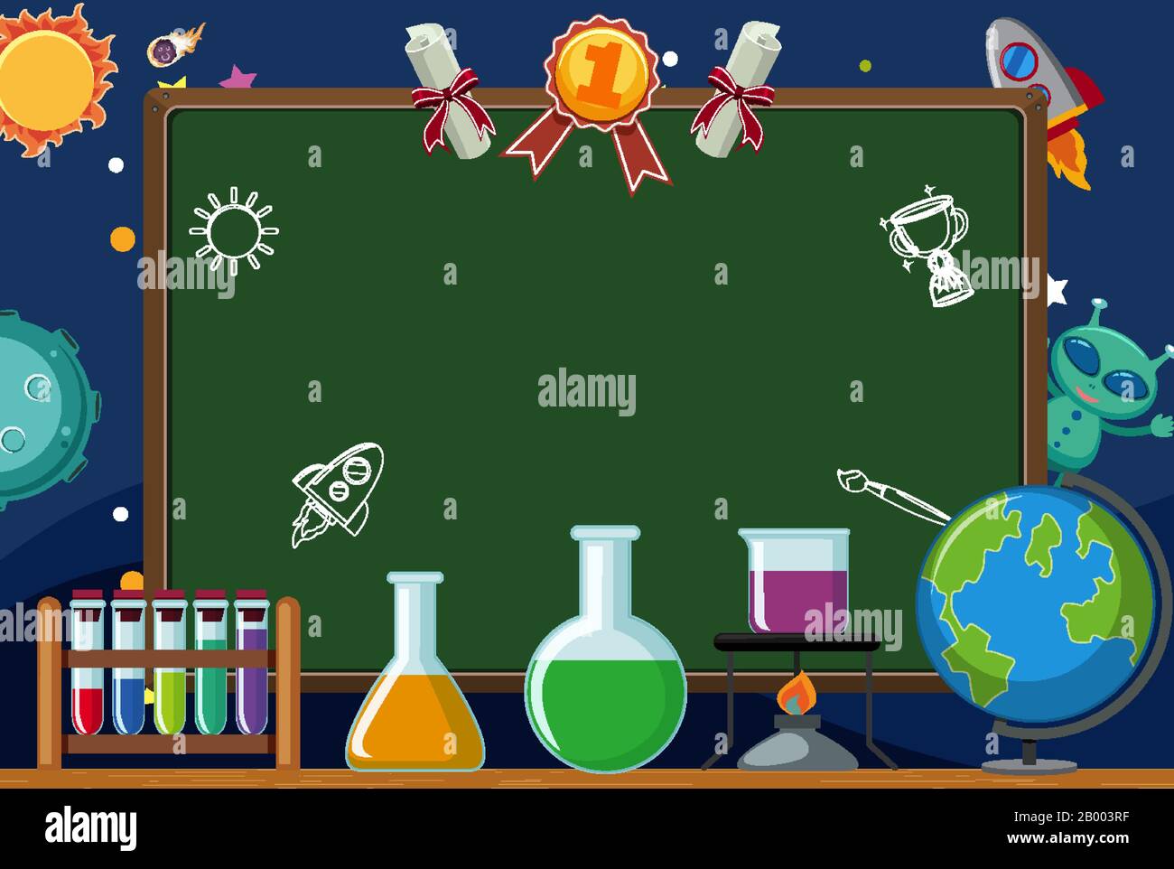 Frame template design with space theme in background illustration Stock ...