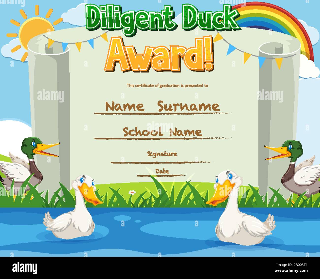 Certificate template for diligent award with ducks in the pond ...