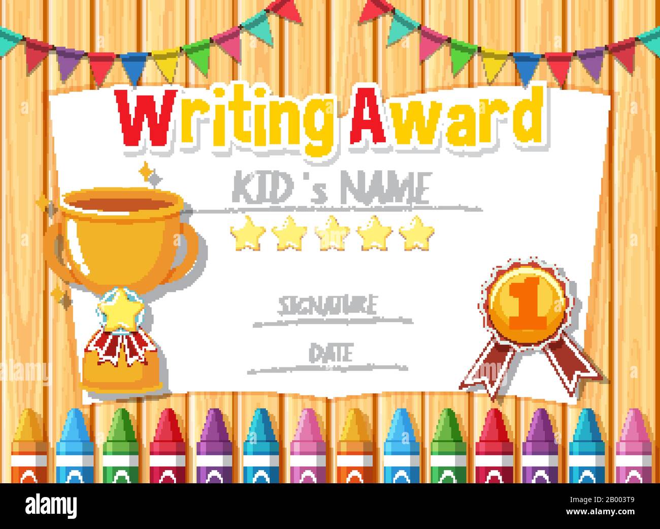 Certificate template for writing award with trophy in background ...